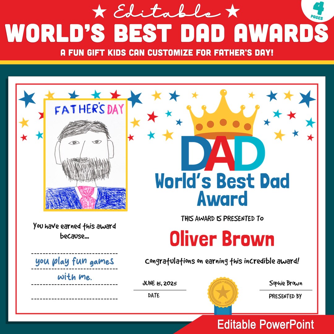 World’s Best Dad Awards: Editable Father’s Day Certificate Gift for ...