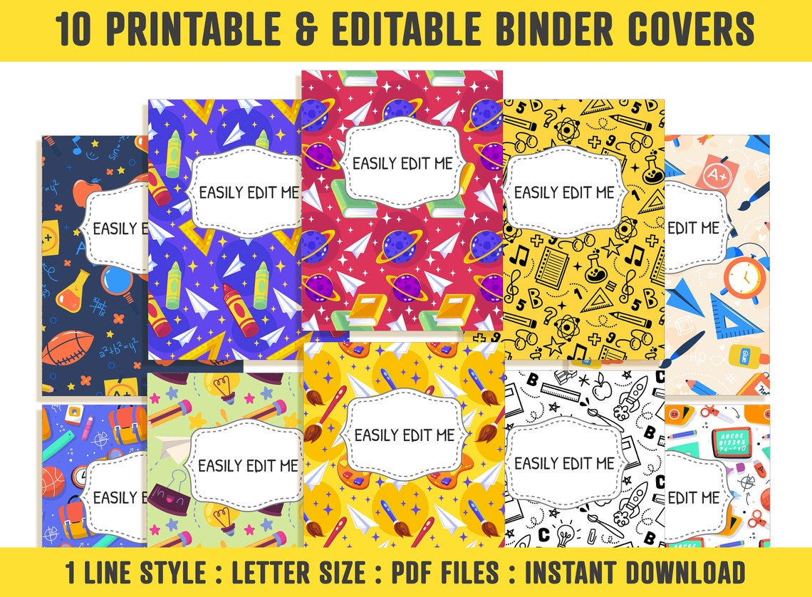 Back to School Binder Cover 10 Printable & Editable Binder - Etsy