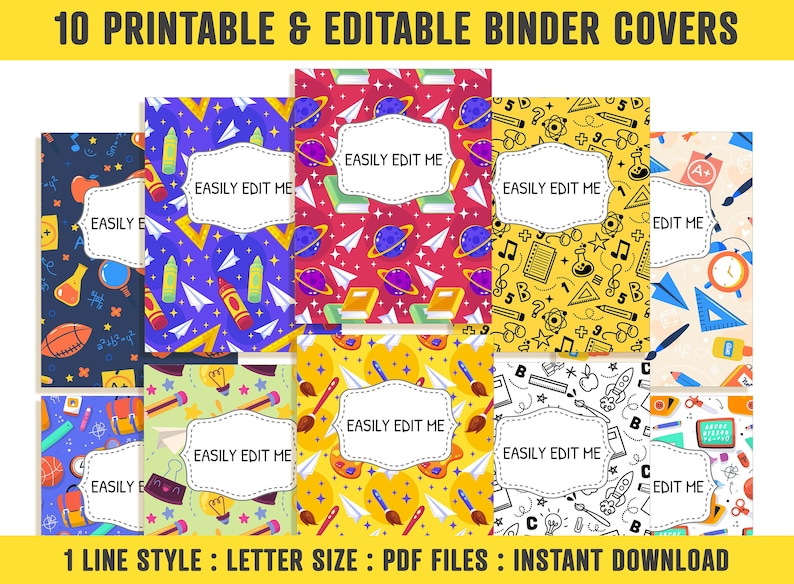 Back to School Binder Cover 10 Printable & Editable Binder - Etsy
