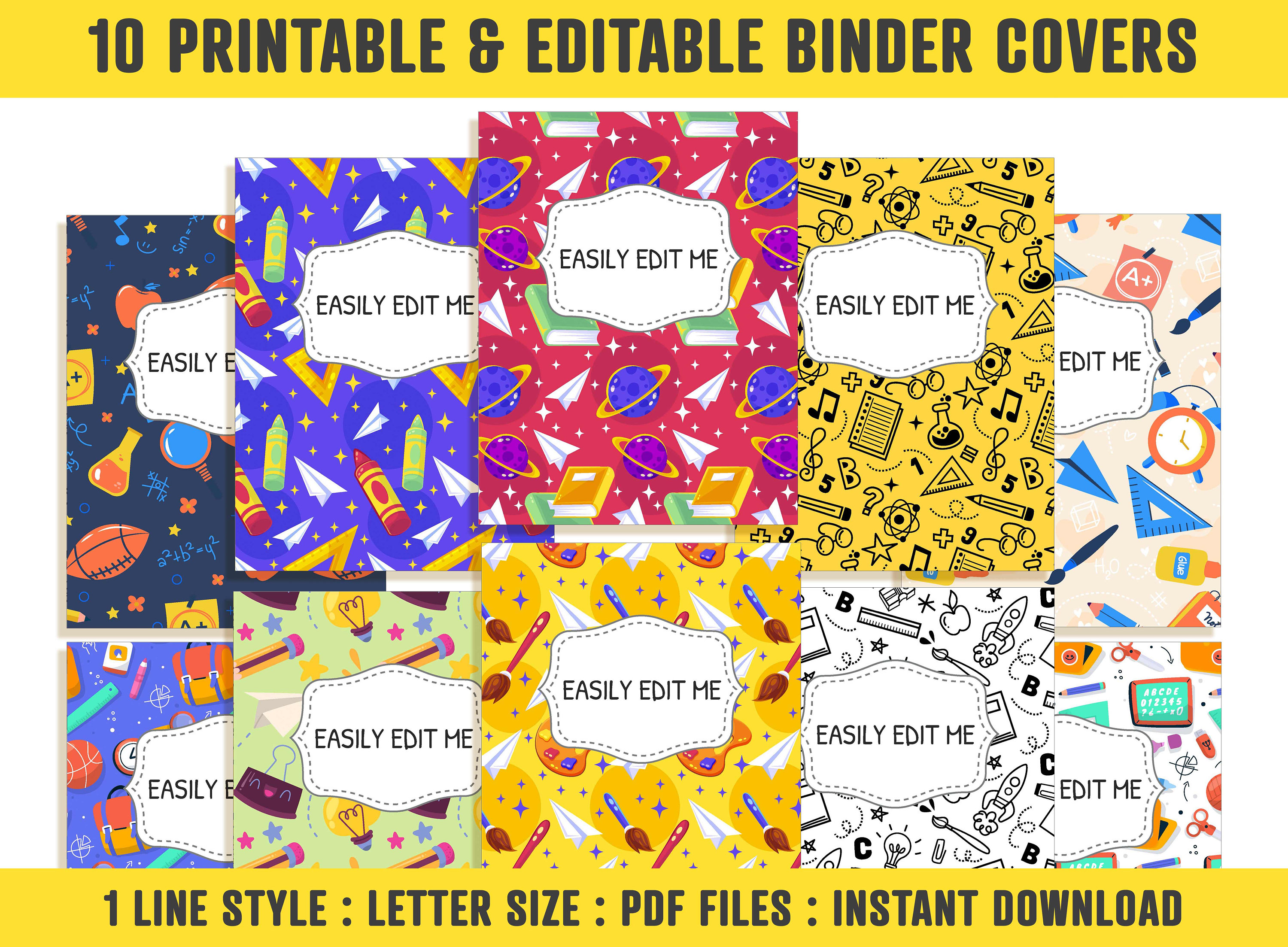 Back to School Binder Cover 10 Printable & Editable Binder - Etsy