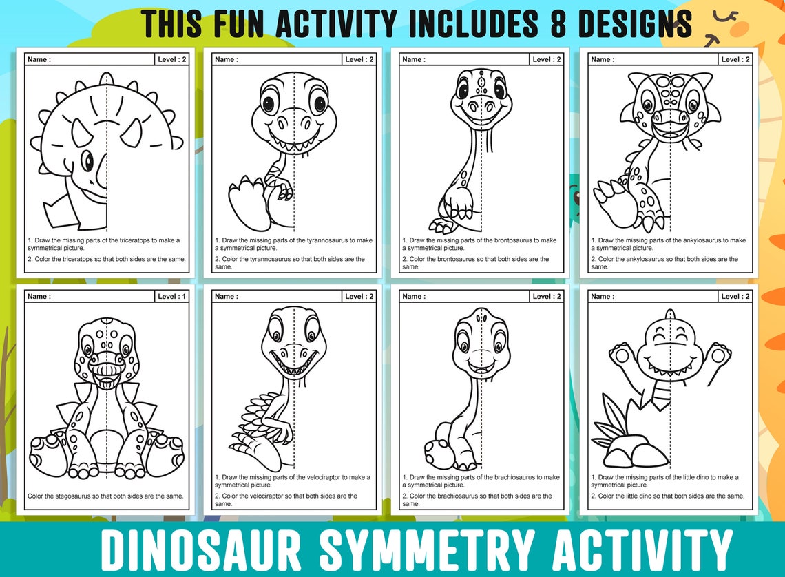 Dinosaur Symmetry Worksheet, Dinosaur Theme Lines of Symmetry Activity ...