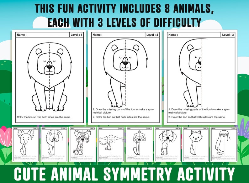 Cute Animal Symmetry Worksheet, Cute Animal Theme Lines of Symmetry ...