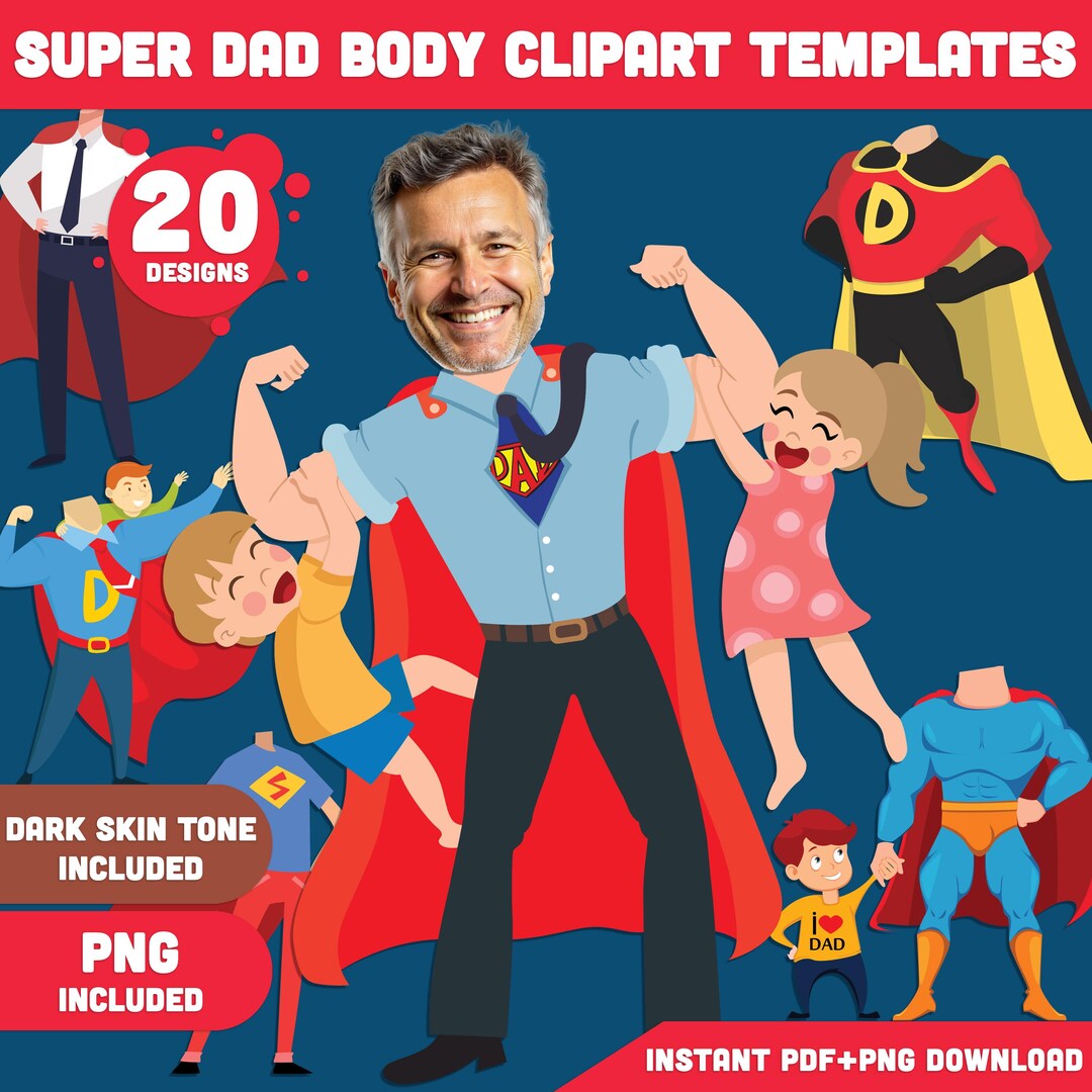 Super Dad Body Clipart Templates: Fun Printable Designs for Kids, Add ...