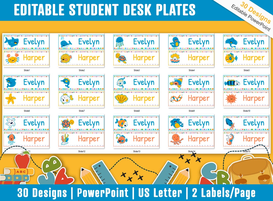 Student Desk Plates, 30 Printable/editable Sea Animals Classroom Name ...