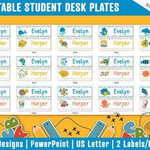 Student Desk Plates, 30 Printable/editable Sea Animals Classroom Name ...