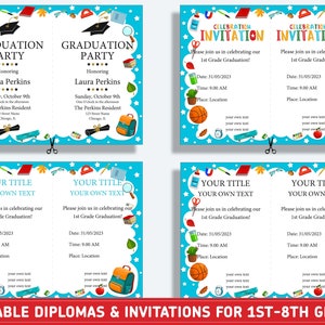 Editable 1st Grade Graduation, 1st to 8th Grade Diploma, Certificate of ...