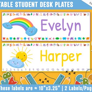 Student Desk Plates, 30 Printable/editable Cute Weather Classroom Name ...