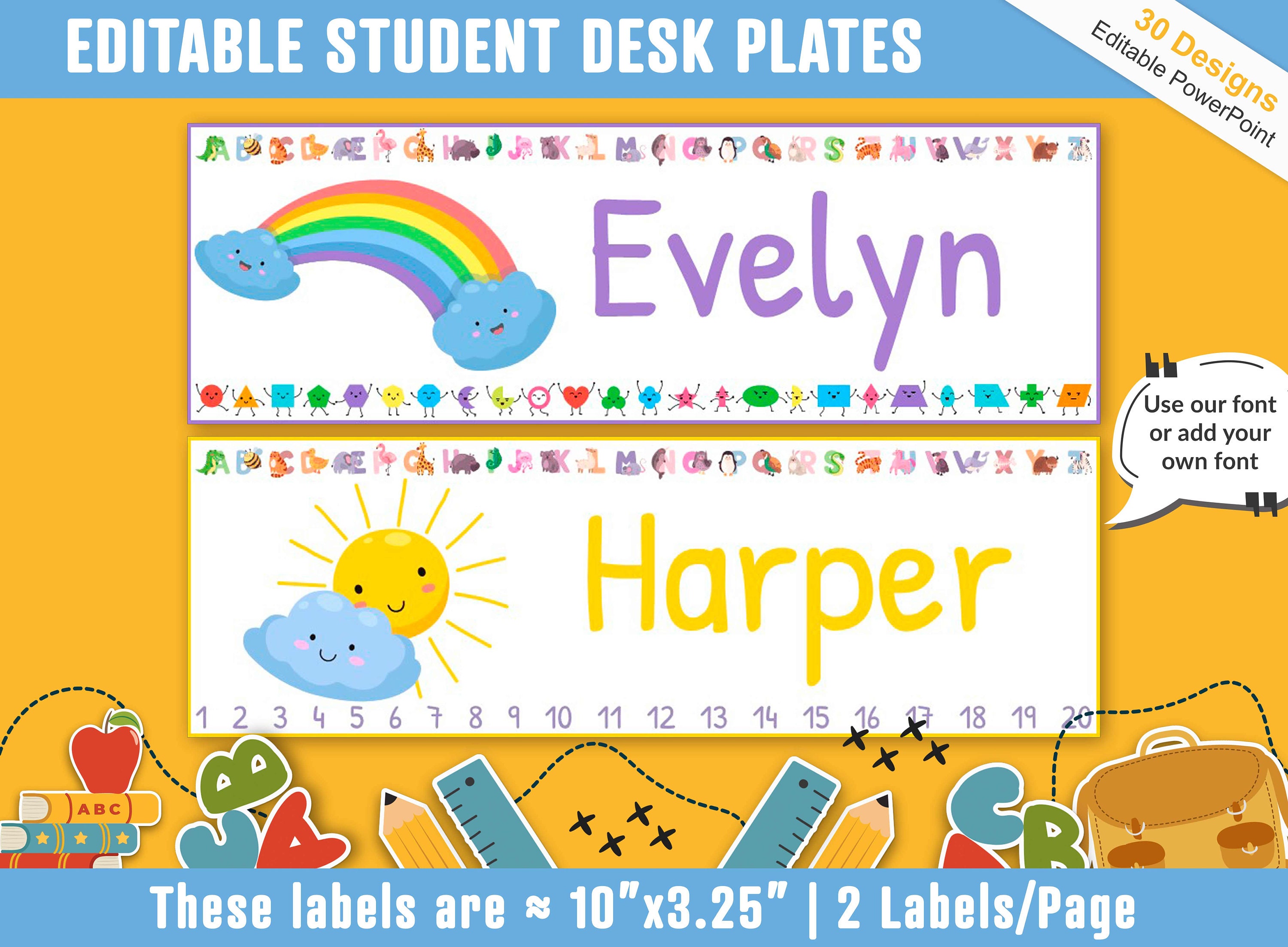 Student Desk Plates, 30 Printable/editable Cute Weather Classroom Name ...