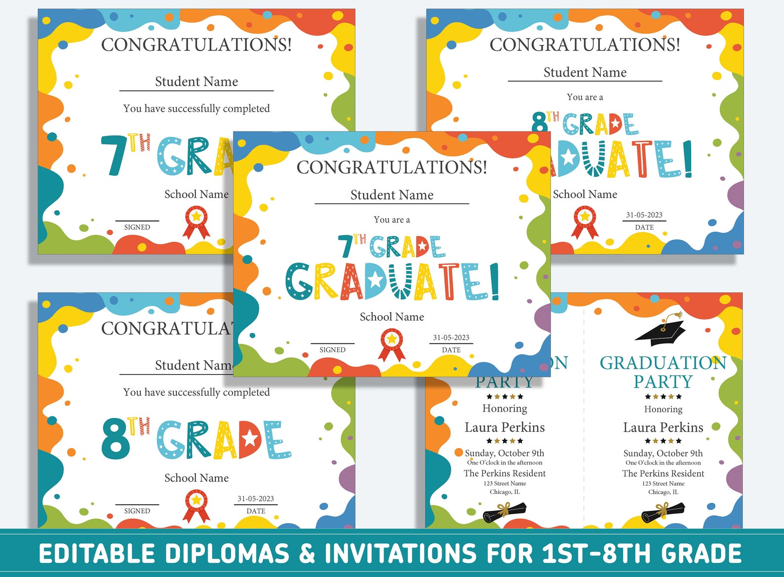 Editable 2nd Grade Graduation 1st to 8th Grade Diploma - Etsy