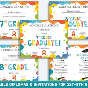Editable 2nd Grade Graduation, 1st to 8th Grade Diploma, Certificate of ...