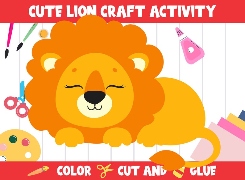 Cute Lion Craft Activity - Color, Cut, and Glue for Prek to 2nd Grade ...