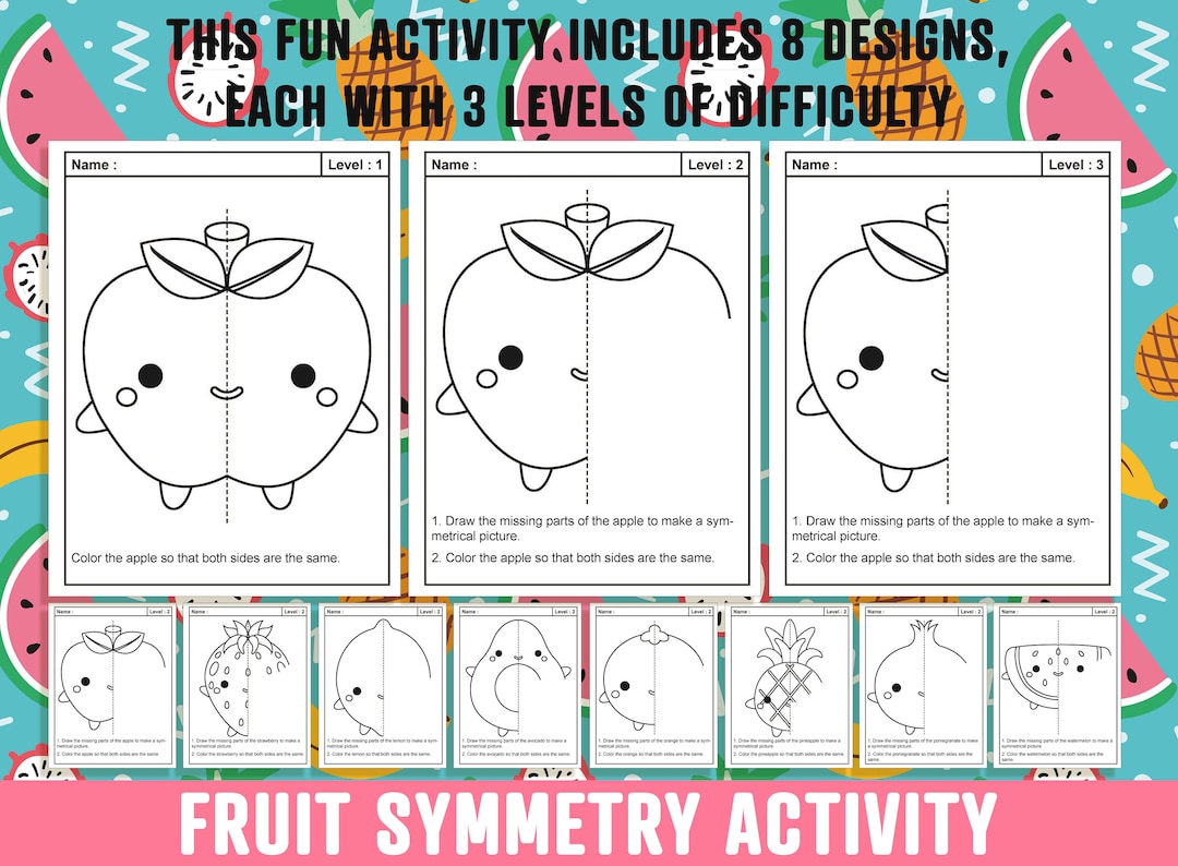 Fruit Symmetry Worksheet, Fruit Theme Lines of Symmetry Activity, 24 ...