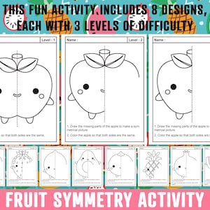 Fruit Symmetry Worksheet, Fruit Theme Lines of Symmetry Activity, 24 ...