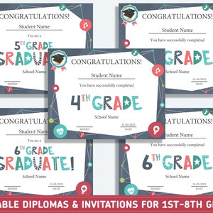 Editable 8th Grade Certificate, 1st to 8th Grade Diploma, Certificate ...