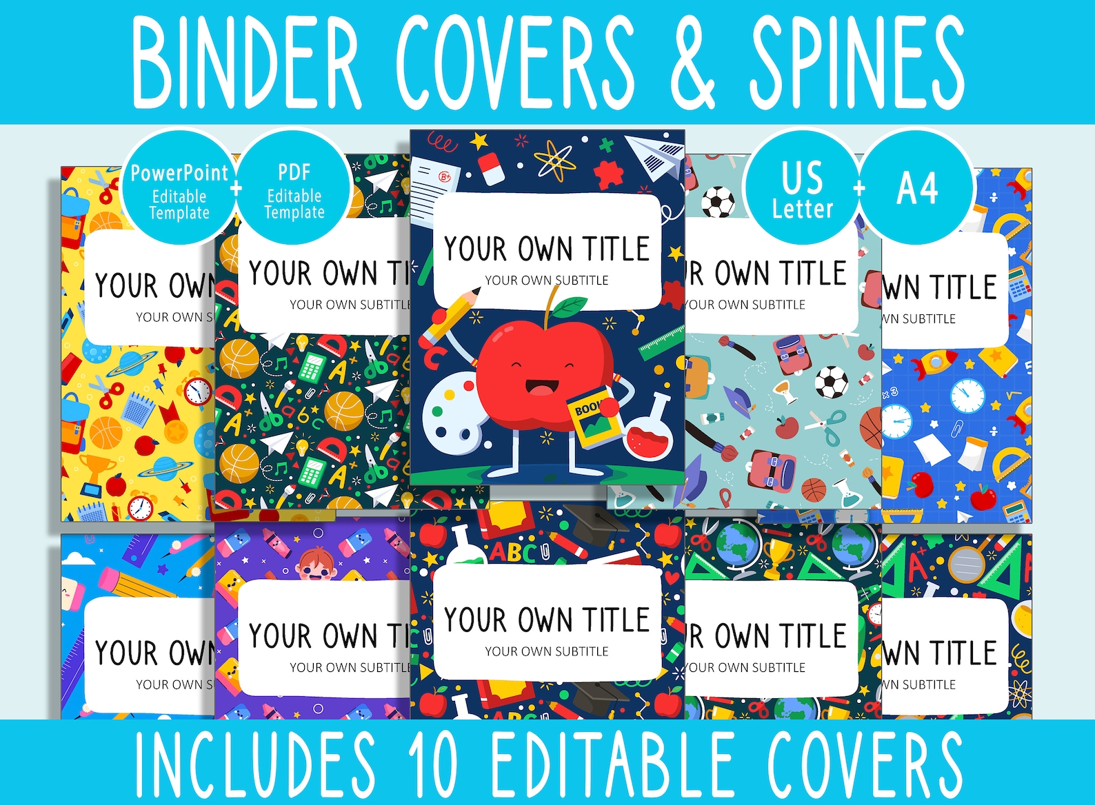 Editable Back to School Pattern Binder Covers, Includes 1, 1.5, 2 ...