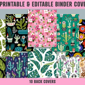 Flowers, Palm Leaves, Cactuses Binder Cover, 10 Printable/editable ...