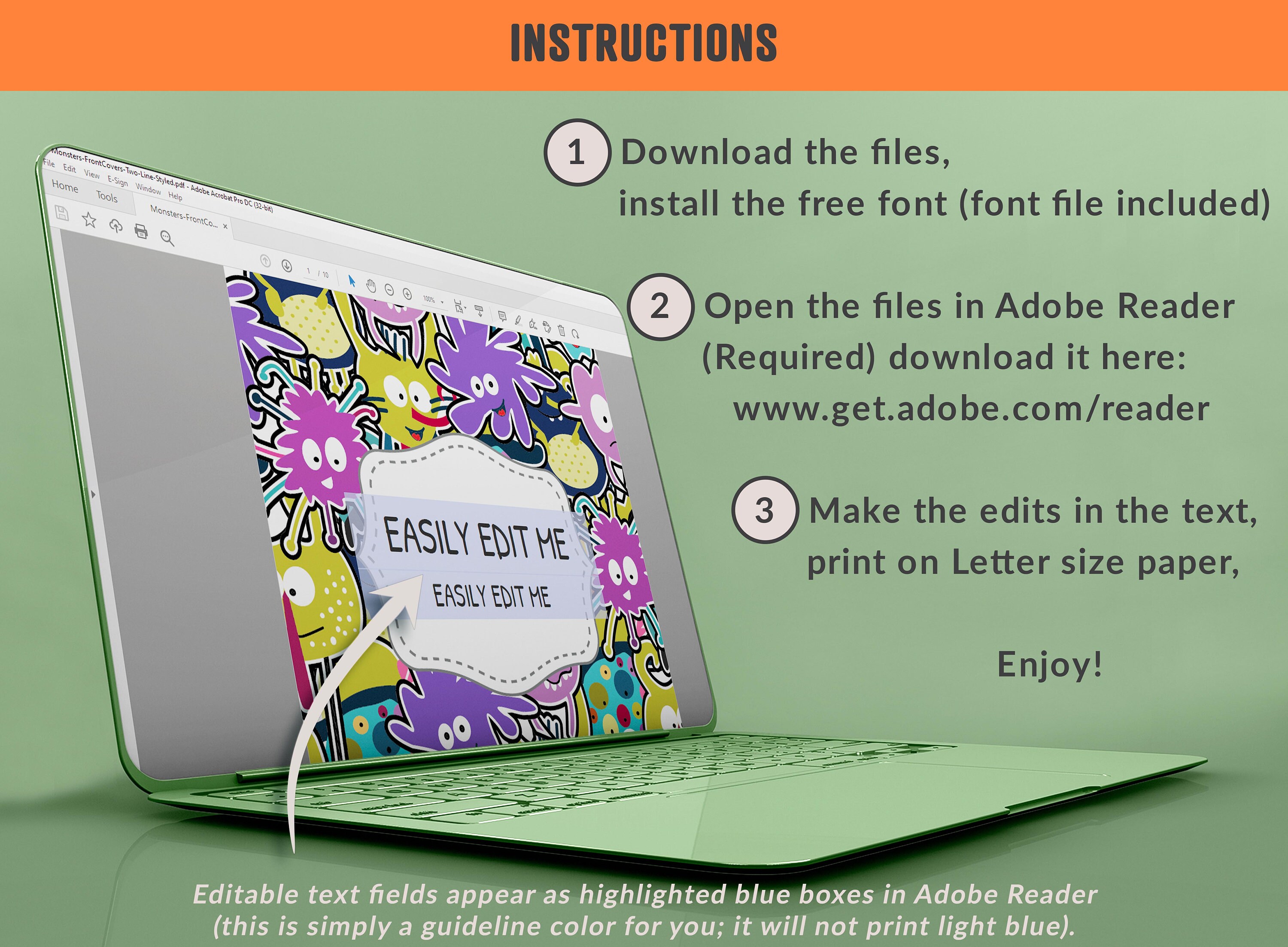 Monster Binder Cover 10 Printable & Editable Binder Covers - Etsy