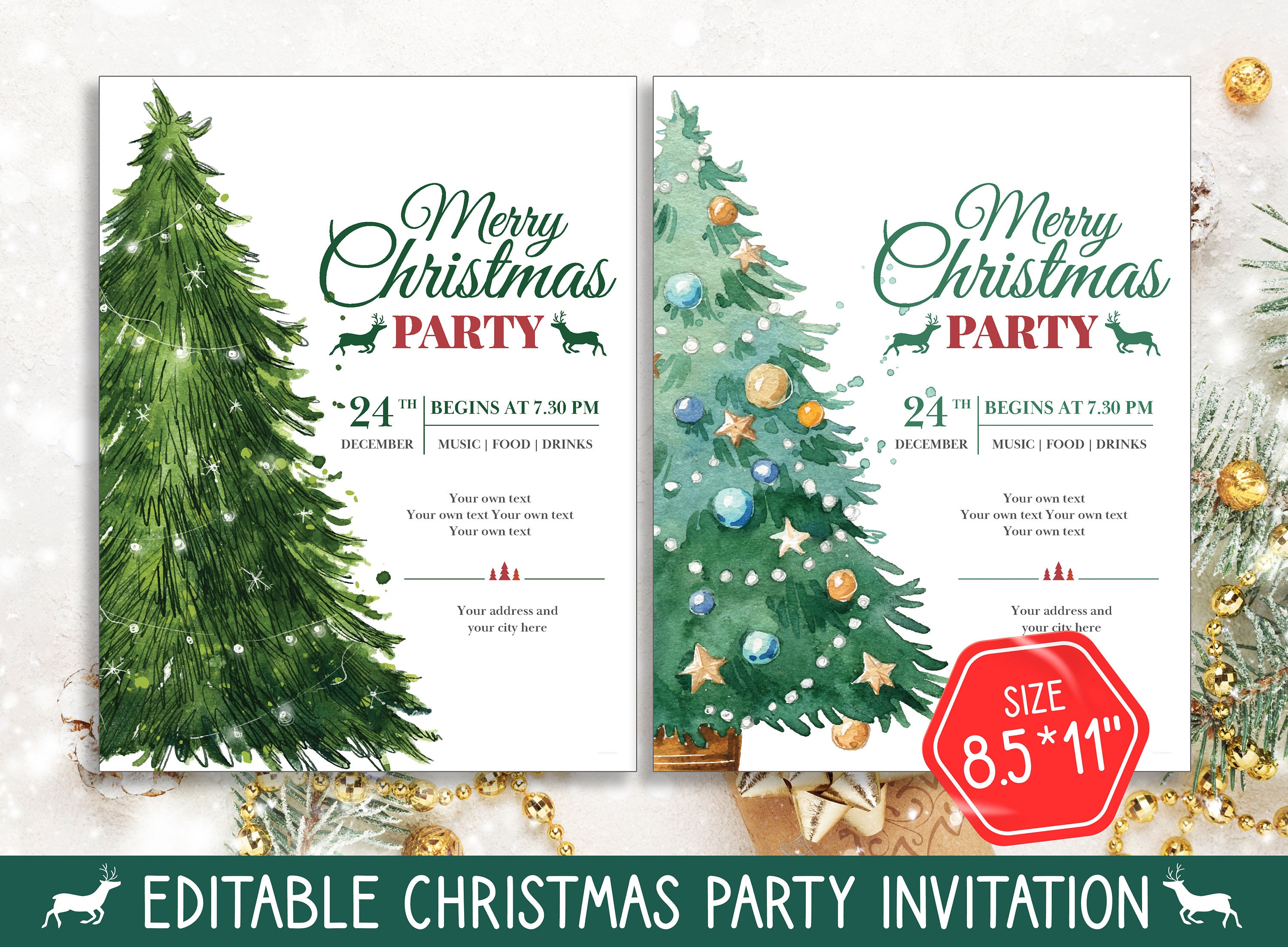 Editable Christmas Party Invite Template, Choose From 2 Designs & 2 ...