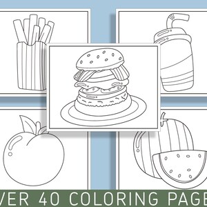 Food Coloring Pages: Fun Activity Book for Kids With 40 Printable Food ...