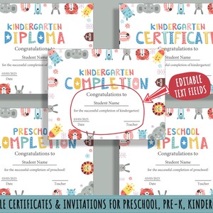 Kindergarten and Preschool Diploma, Certificate, and Invitation ...