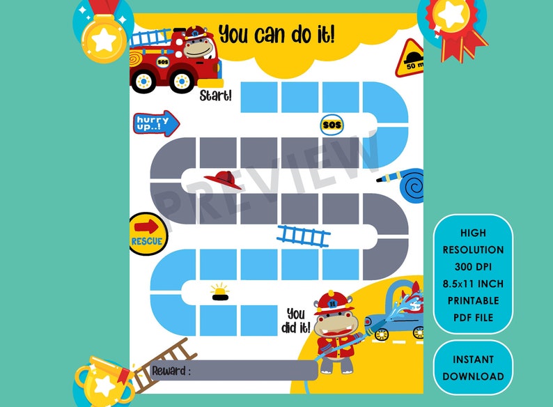 Printable Fire Rescue Reward Chart Fire Truck/firefighter - Etsy