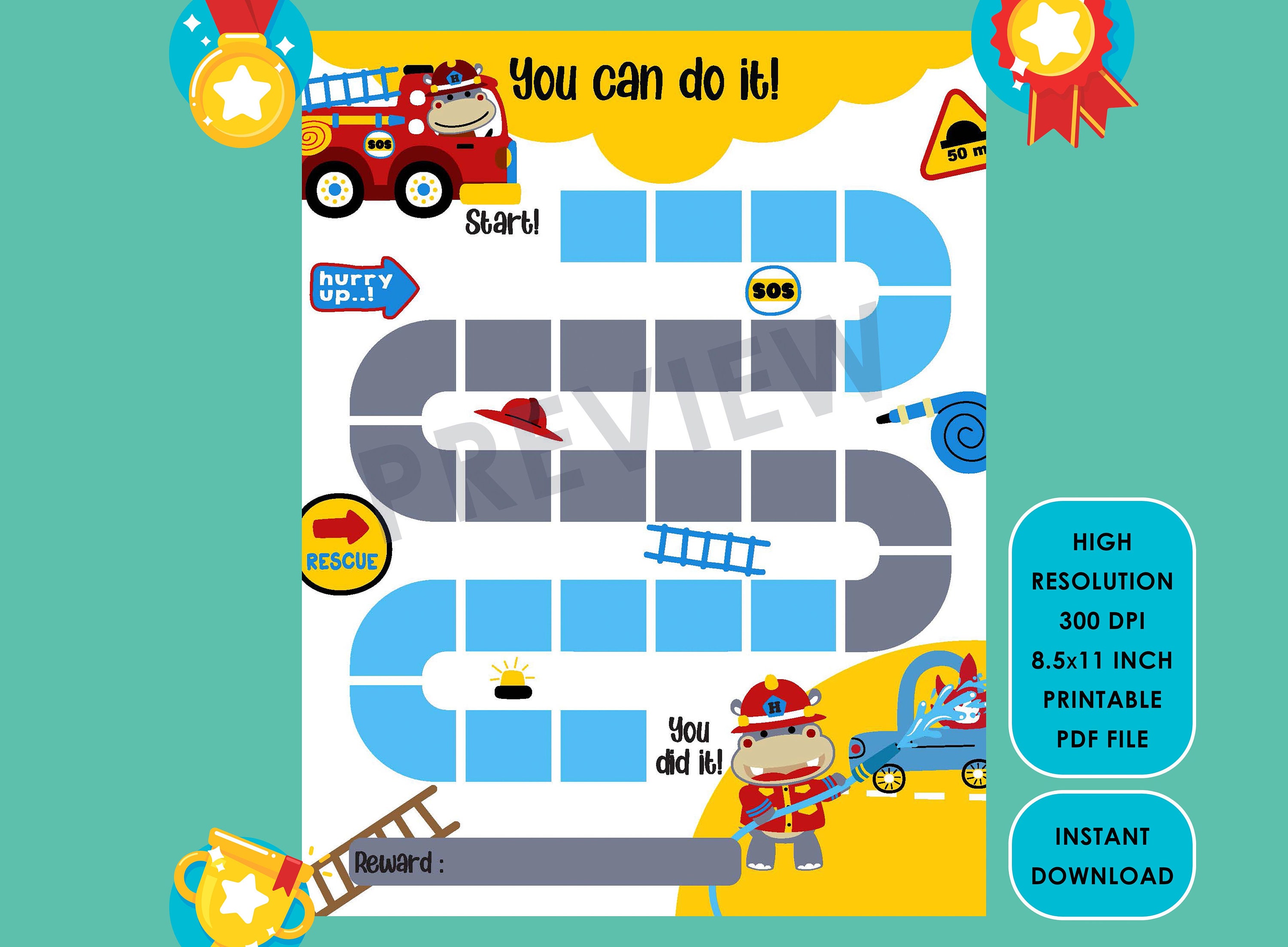 Exciting Printable Fire Rescue Reward Chart for Kids, Fire Truck ...