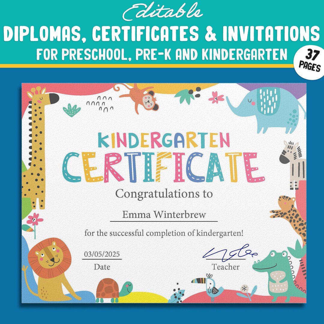 37 Editable Kindergarten Certificates of Recognition, Pre-k, Preschool ...