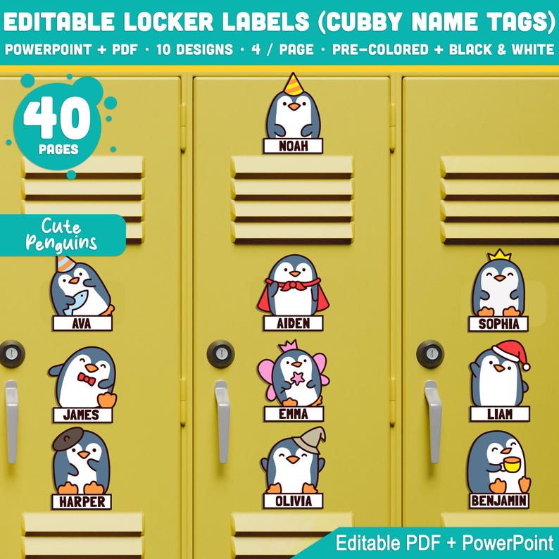 Editable Locker Labels (cubby Name Tags), Penguin Themed – 10 Designs ...