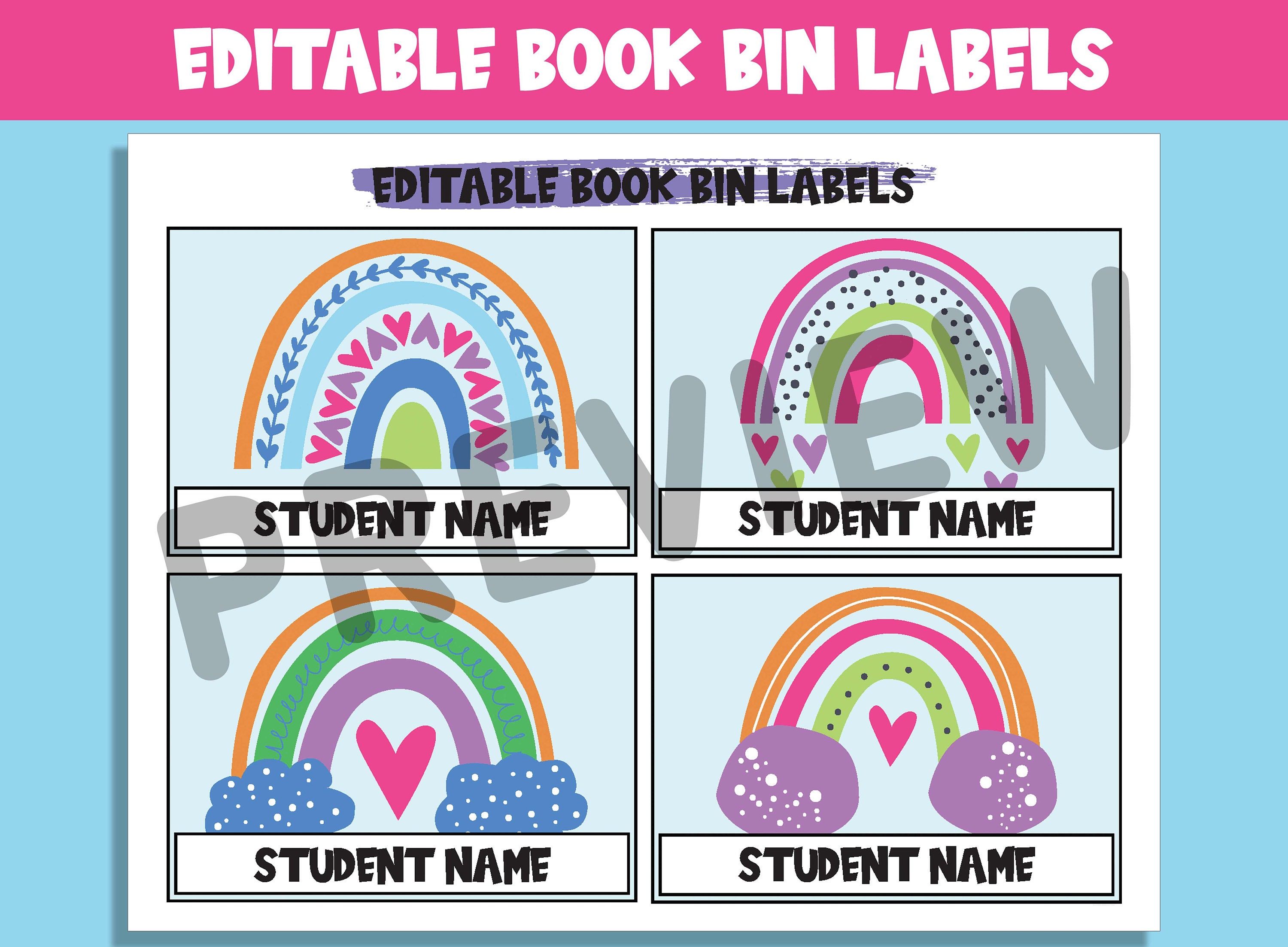 Editable Rainbow Book Bin Labels: 16 Customizable Designs for Perfect ...
