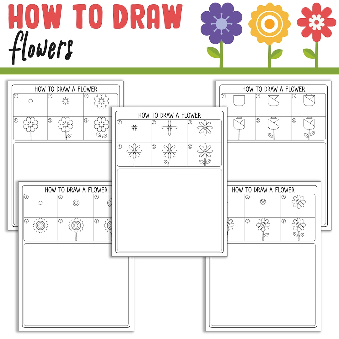 How to Draw Flowers, Directed Drawing Step by Step Tutorial, Includes 5 ...