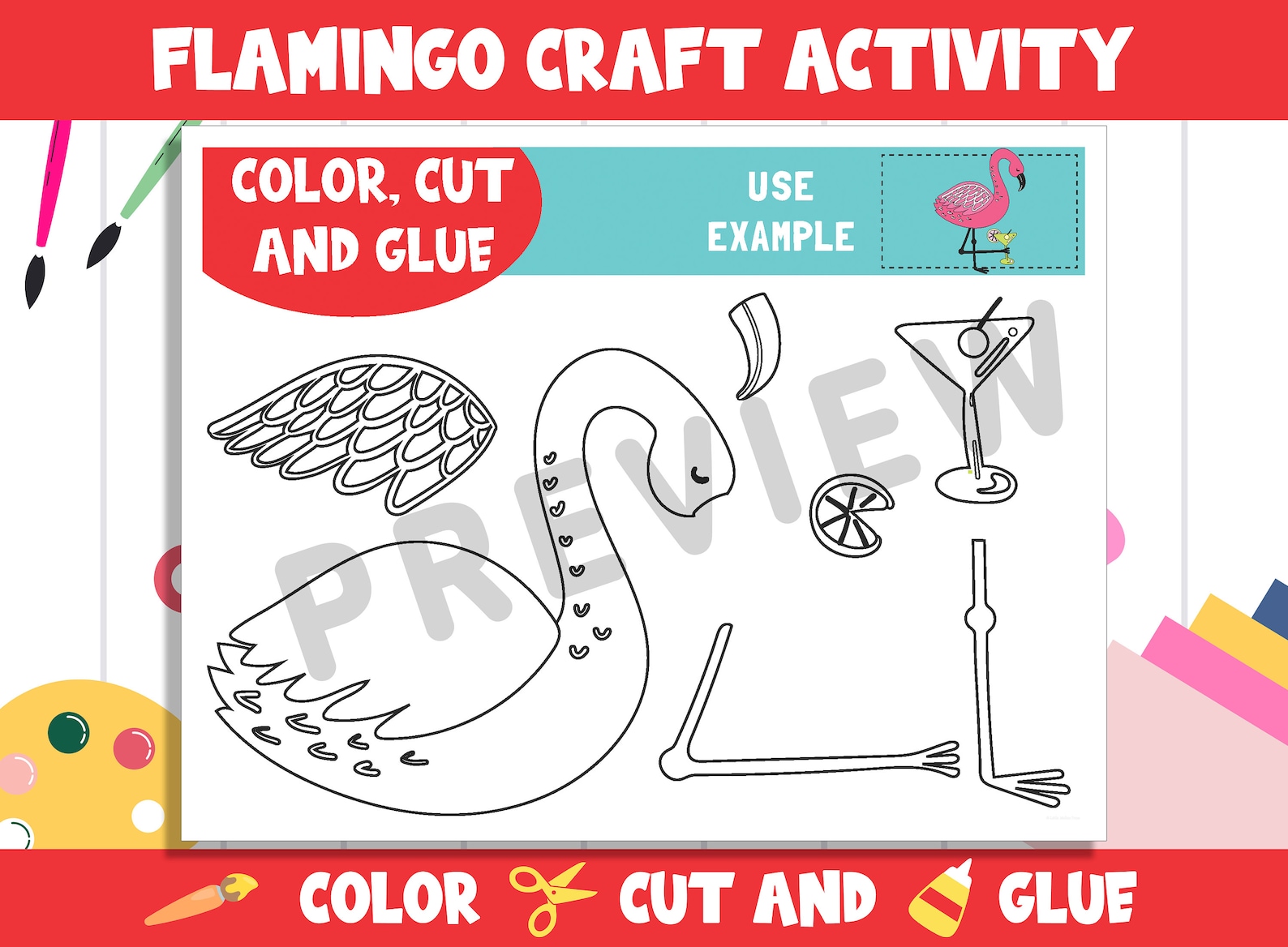 Cute Flamingo Craft Activity - Color, Cut, and Glue for Prek to 2nd ...