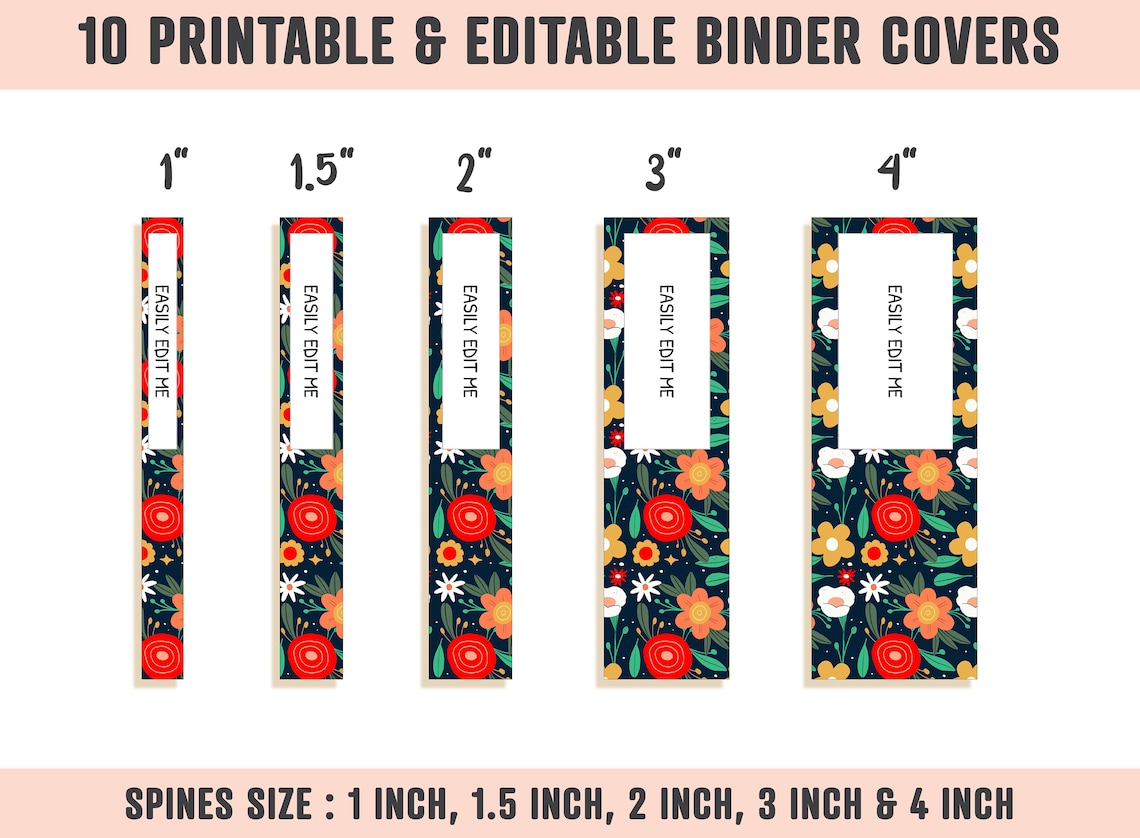 Floral Binder Cover Template 10 Printable & Editable Binder - Etsy