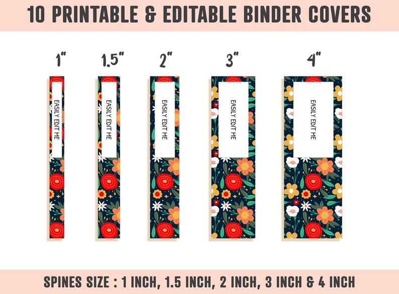 Floral Binder Cover Template, 10 Printable & Editable Binder ...