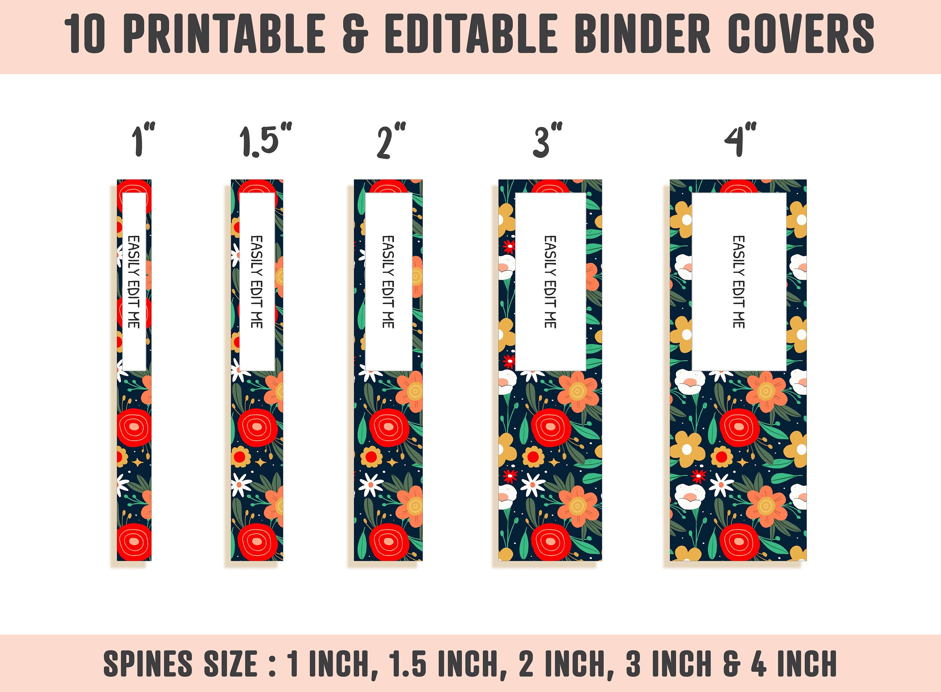 Floral Binder Cover Template, 10 Printable & Editable Binder ...