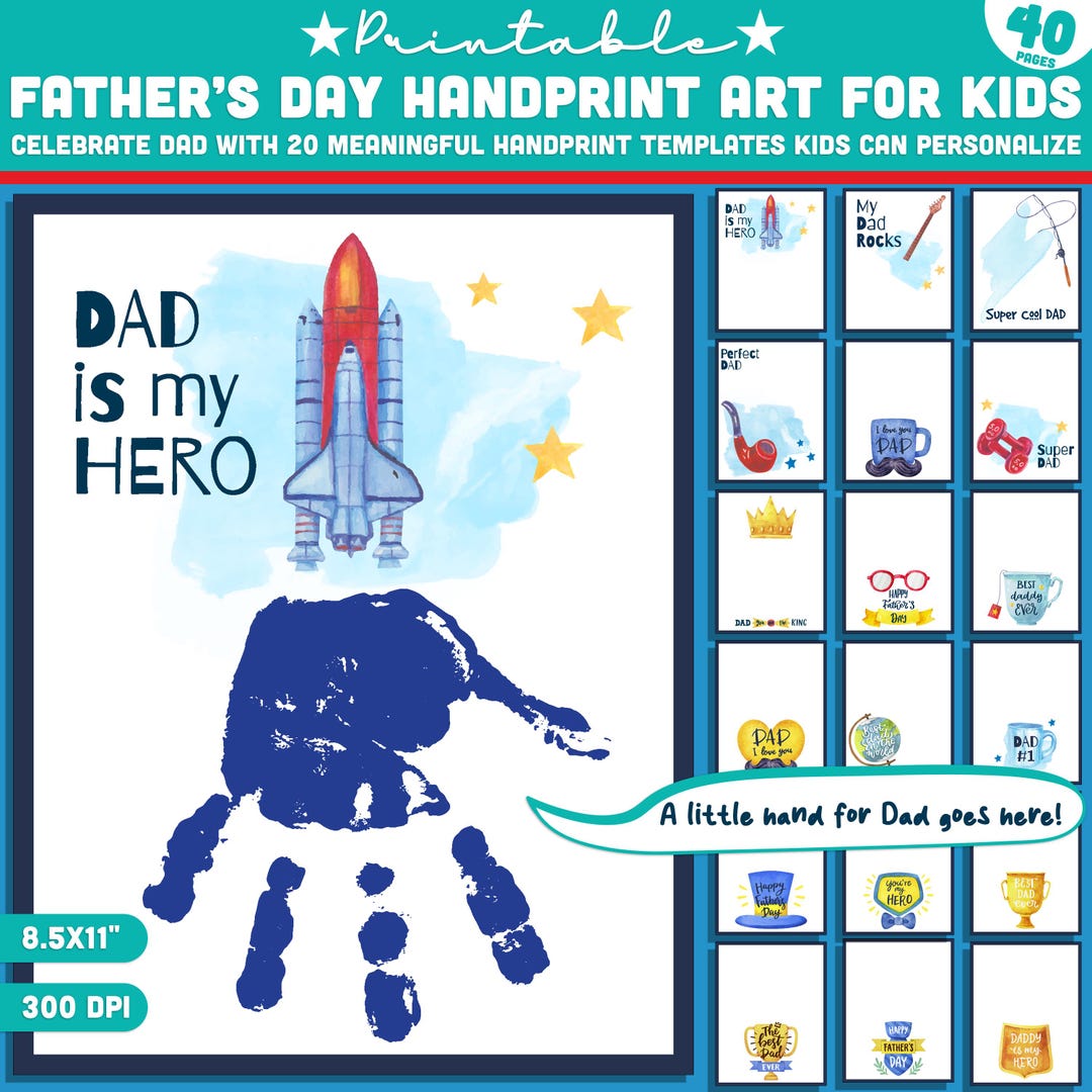 DIY Father’s Day Handprint Art for Kids, 40 Printable Pages (20 Samples ...