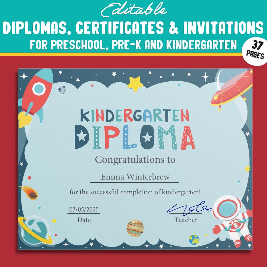 Certificado de graduación de Pre K, diplomas de fin de año editables ...