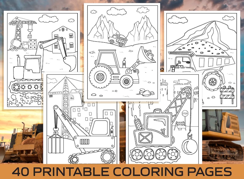 Construction Coloring Pages 40 Printable Construction - Etsy Ireland