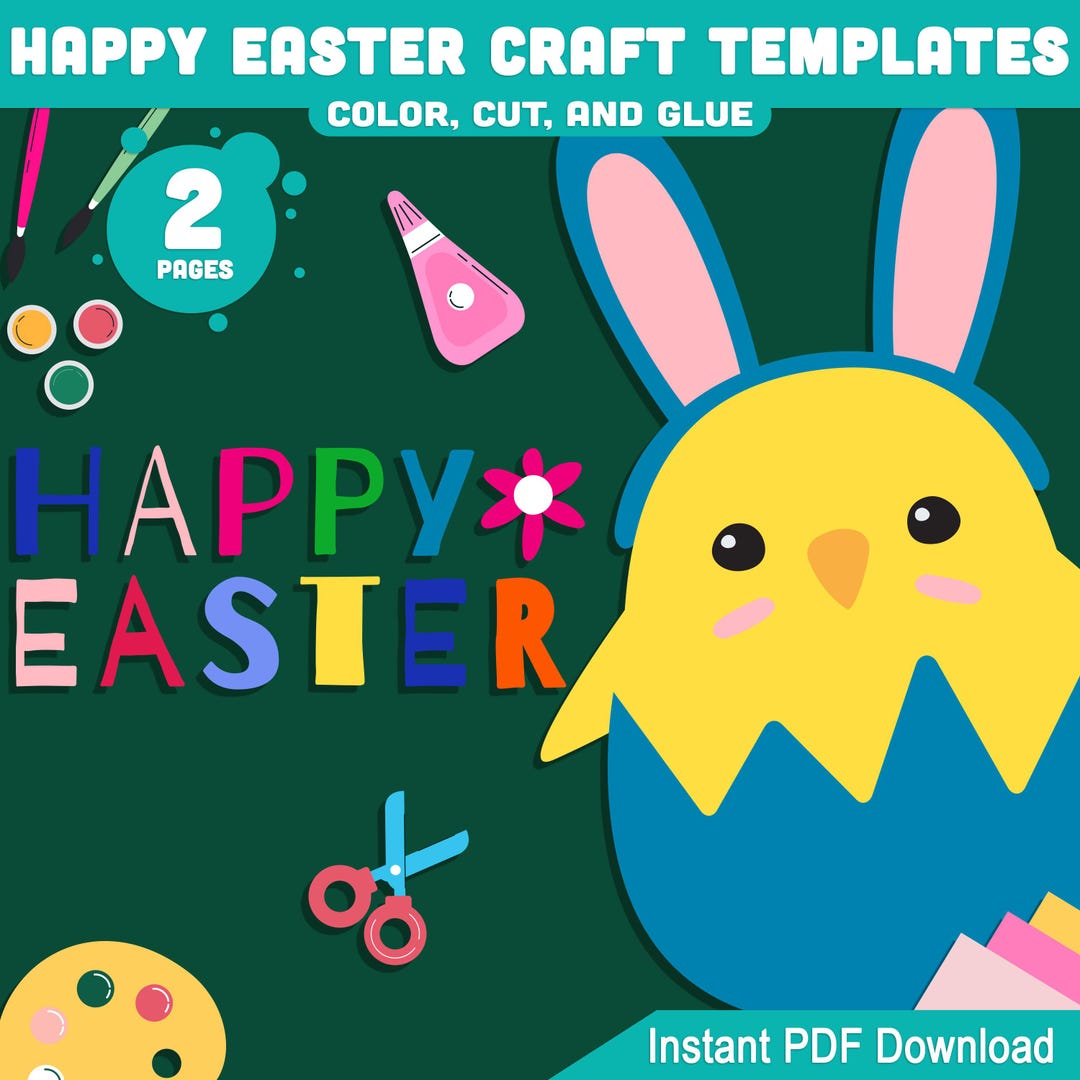 Happy Easter Craft Templates: Printable Spring Color, Cut & Glue ...