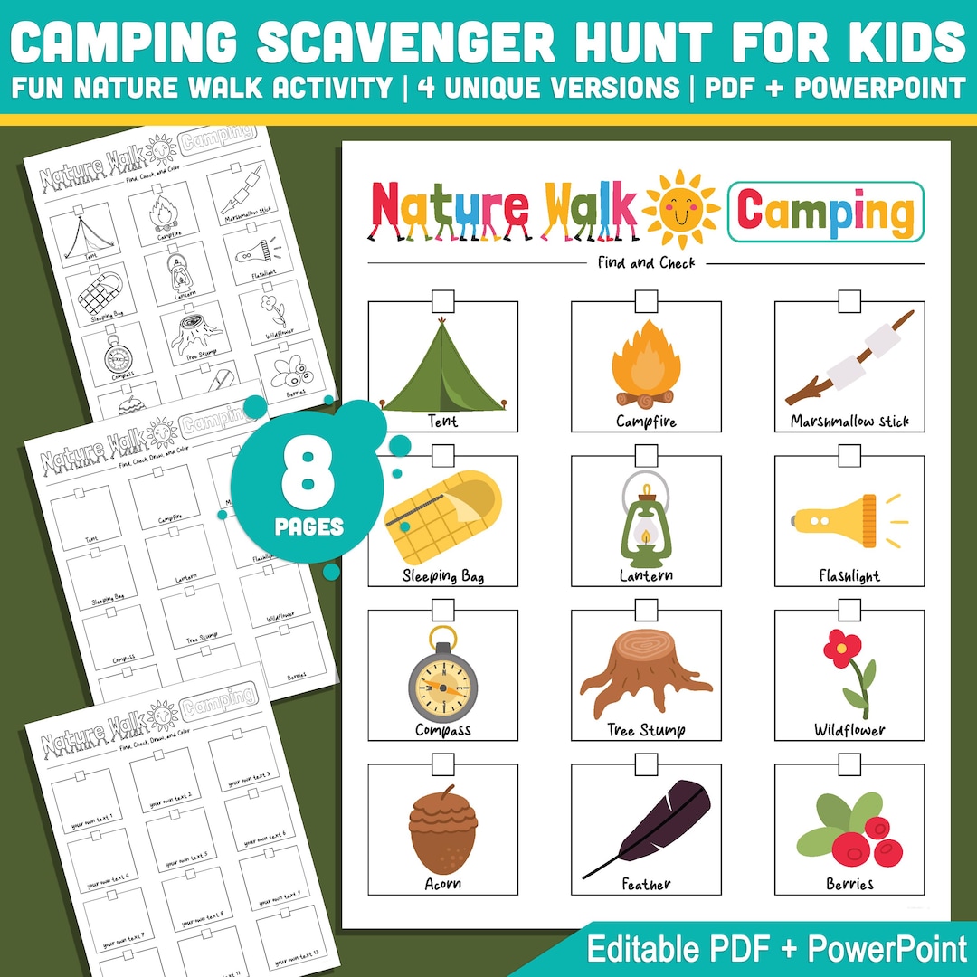 Camping Scavenger Hunt for Kids: Fun Nature Activity With 4 Creative ...