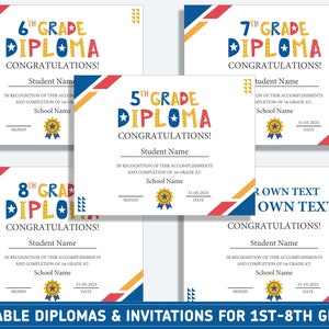 Editable 4th Grade Awards, 1st to 8th Grade Diploma, Certificate of ...