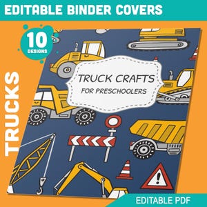 Construction Truck Binder Cover, 10 Printable & Editable Binder Covers ...