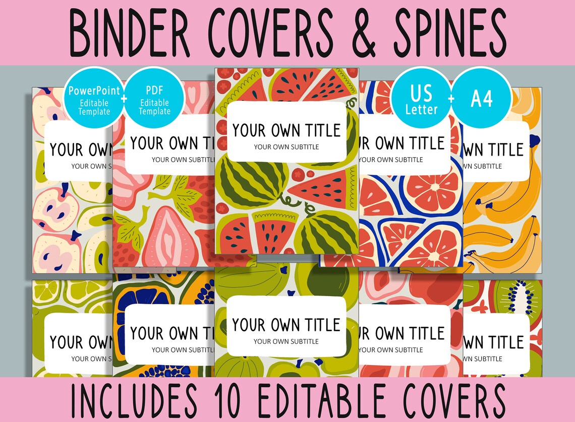 10 Editable Abstract Fruits Binder Covers Includes 1 1.5 - Etsy