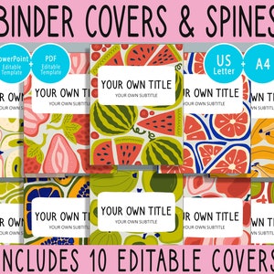 10 Editable Abstract Fruits Binder Covers, Includes 1, 1.5, 2" Spines ...