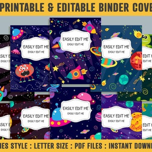 Space, Planets, Rockets, Aliens Binder Cover, 10 Printable & Editable ...