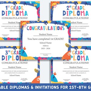 Editable First Grade Certificate, 1st to 8th Grade Diploma, Certificate ...