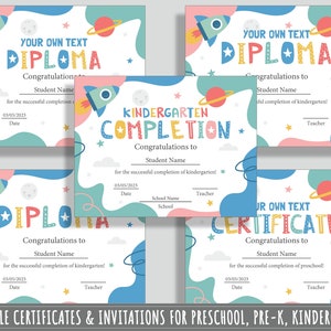 Customizable Preschool, Pre-k, and Kindergarten Graduation Diplomas ...