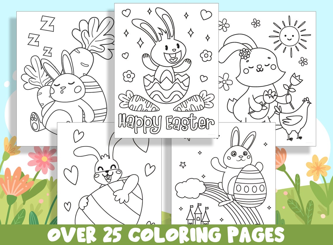 Easter Bunny Coloring Pages 25 Printable Cute and Adorable - Etsy