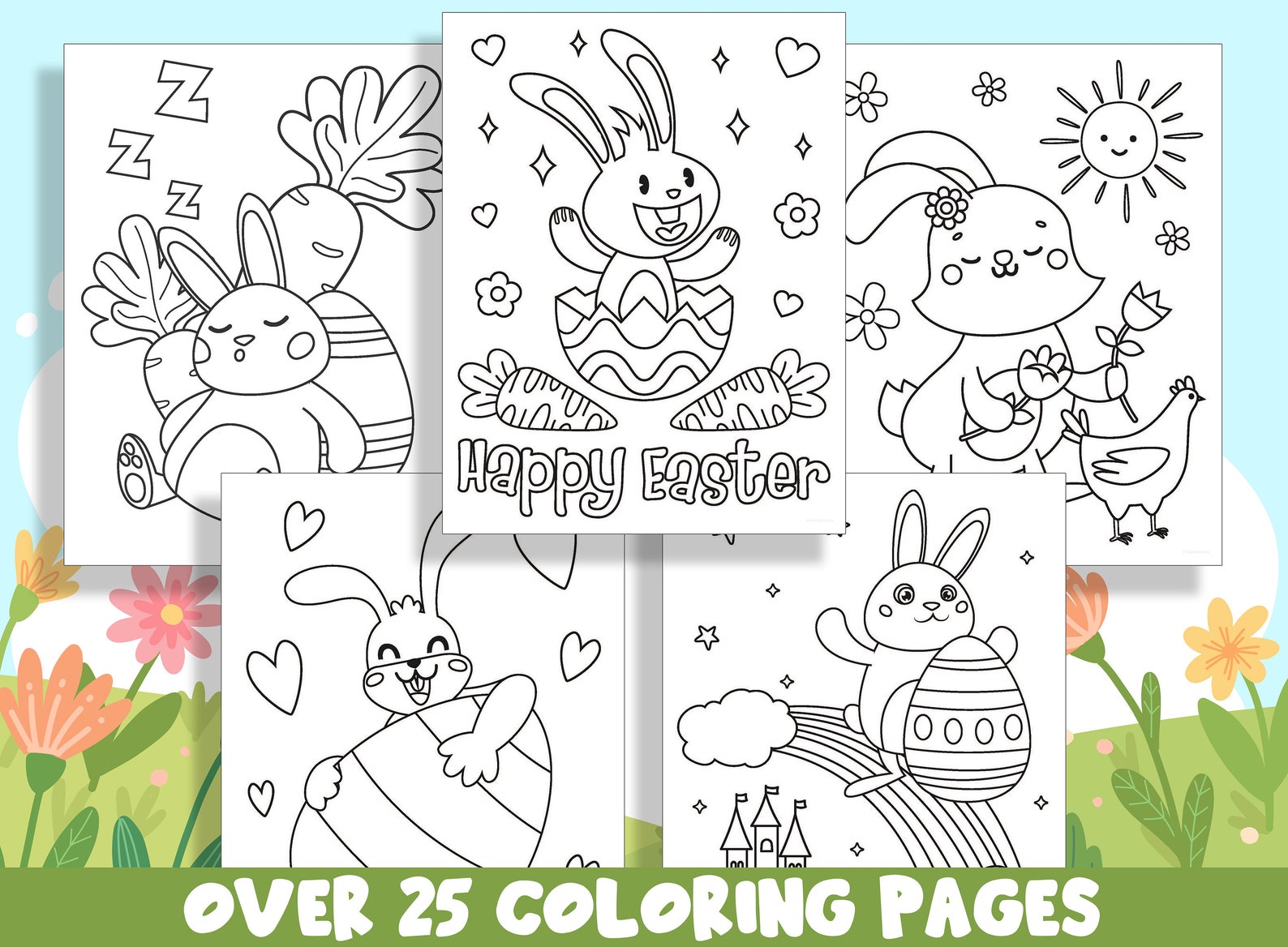 Easter Bunny Coloring Pages, 25 Printable Cute and Adorable Easter ...