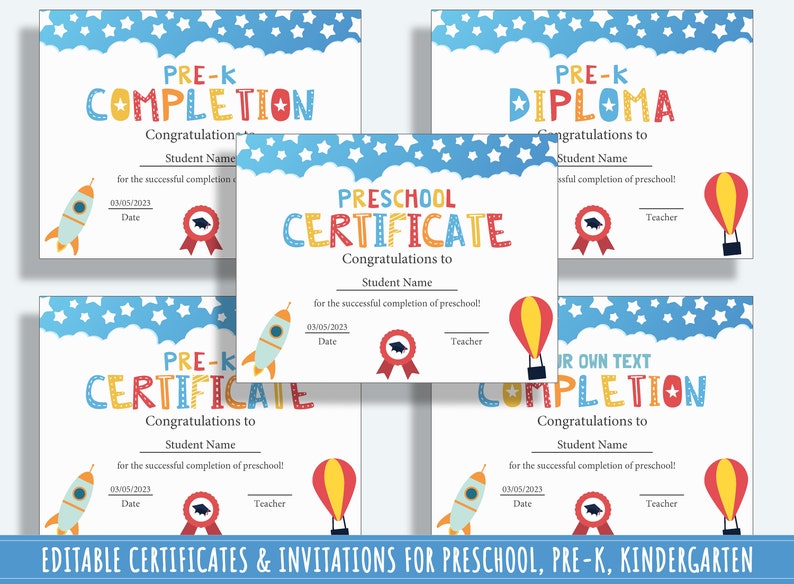Editable Kindergarten Diploma, Completion Certificates, 37 Pages, PDF ...