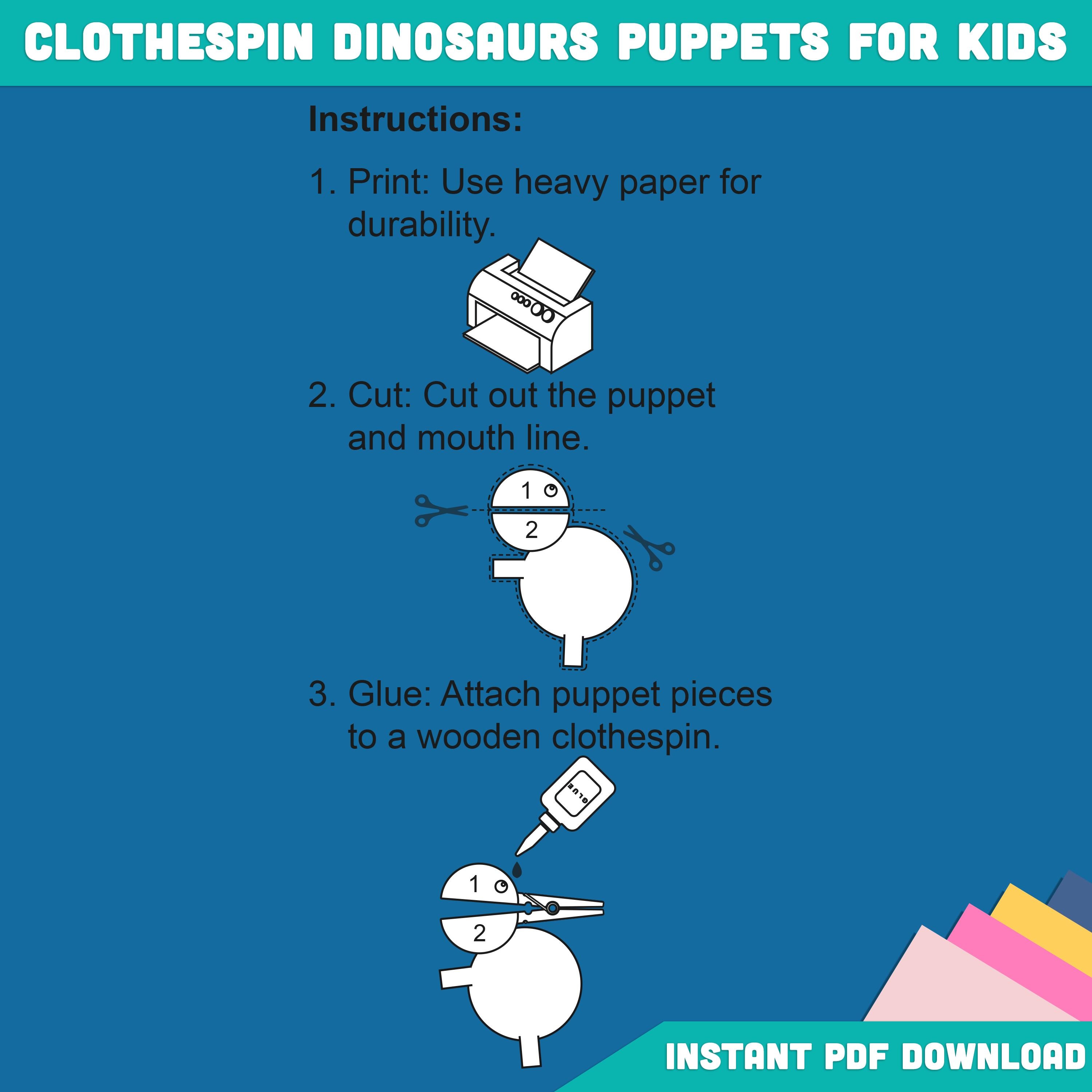 Clothespin Dinosaur Puppets, 8-page Printable Craft With 4 Unique ...